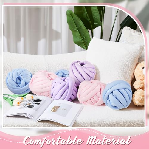 Timgle 6 Pcs Chunky Yarn Arm Knitting Yarns Bulky Yarn for Knitting Hand DIY Knit Throw Blanket Craft, Total 3.3 Lbs(Blue, Purple, Pink)