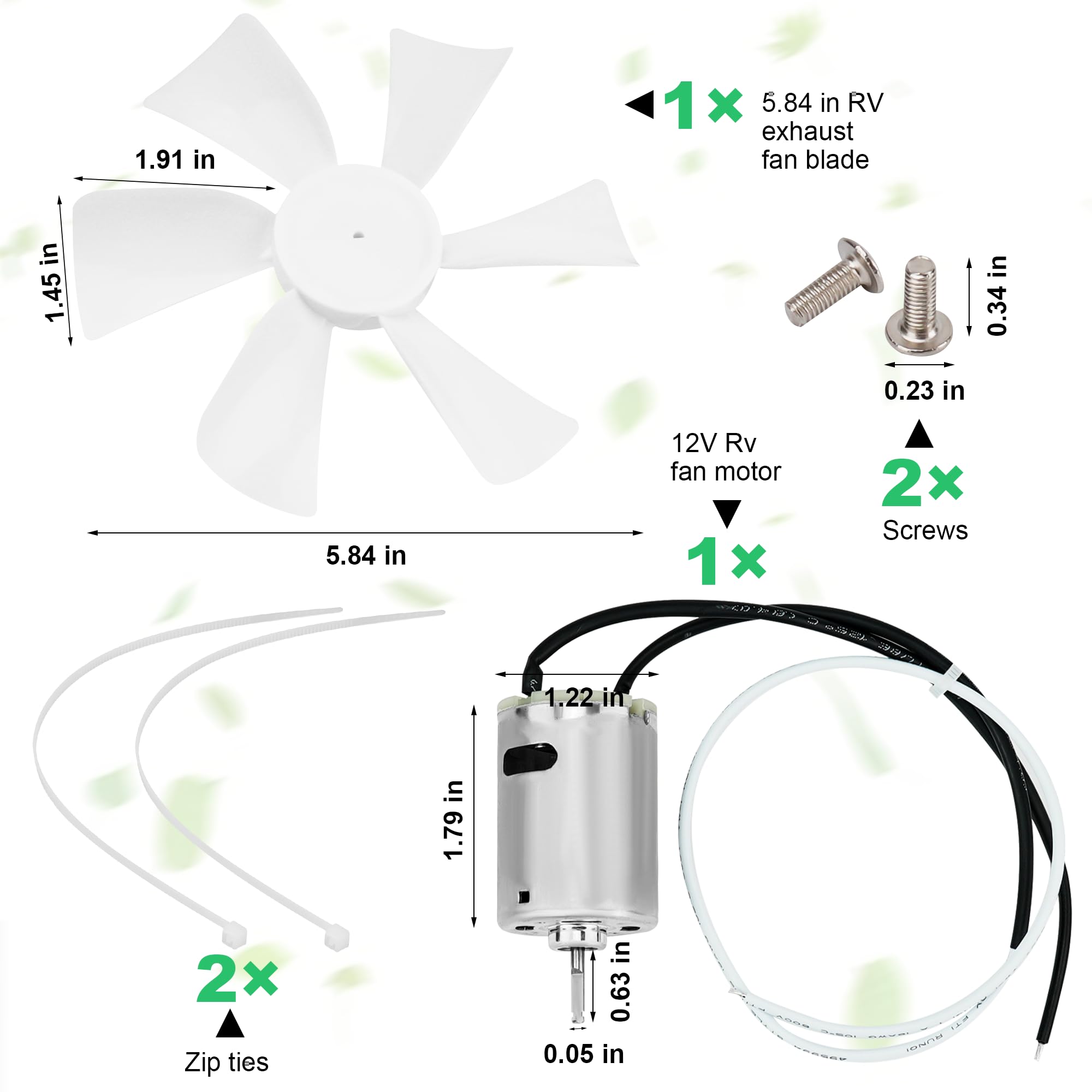 Puxyblue 6" RV Vent Fan Blade and 12V D-Shaft Motor Compatible With Heng's, Elixir, Jensen, Jayco, Toyota Dolphin - 2 Screws and 2 Zip Ties for Camper Roof Vent