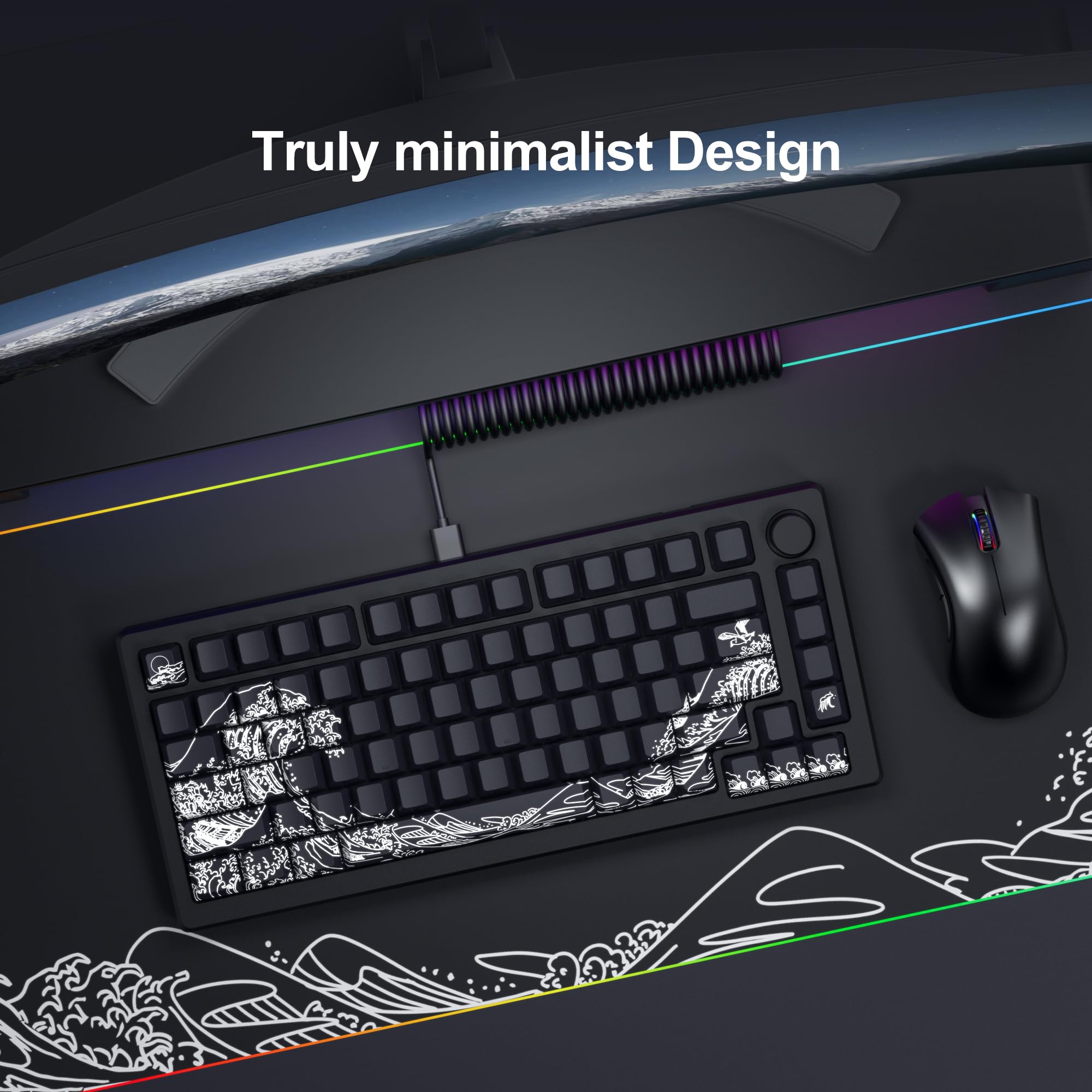 XVX Shine Through Keycaps - Double Shot PBT Keycaps 60 65 75 100 Percent, Side Print Key caps Custom 131 Keys Set, Dye Sub Wave of Kanagawa Key caps for Mechanical Keyboards