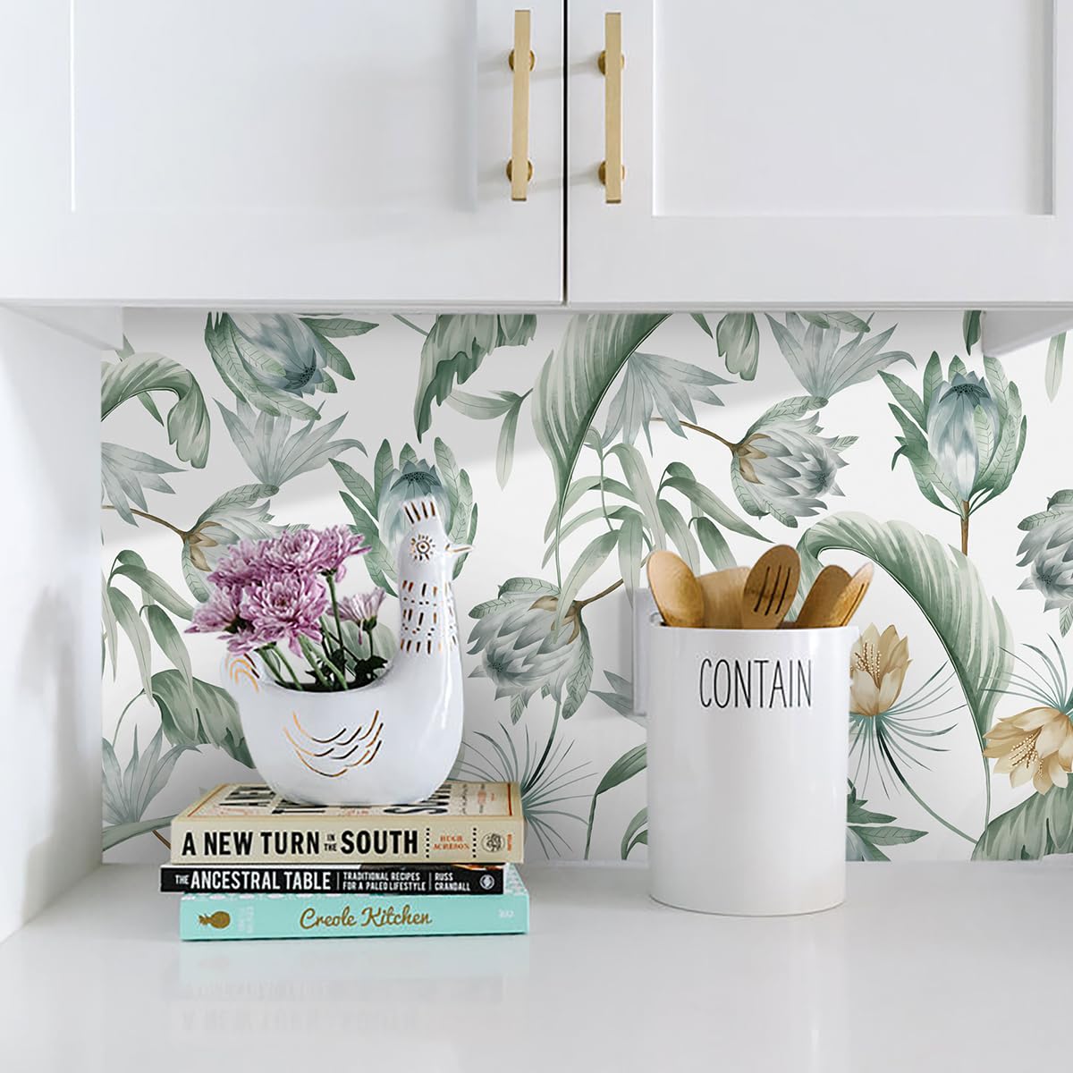 GloryTik 16.14" x 78.7" Green Leaf Floral Peel and Stick Wallpaper - Green and Blue Contact Paper, Removable Self-Adhesive, Waterproof Mural for Room Walls, Cabinets Decor
