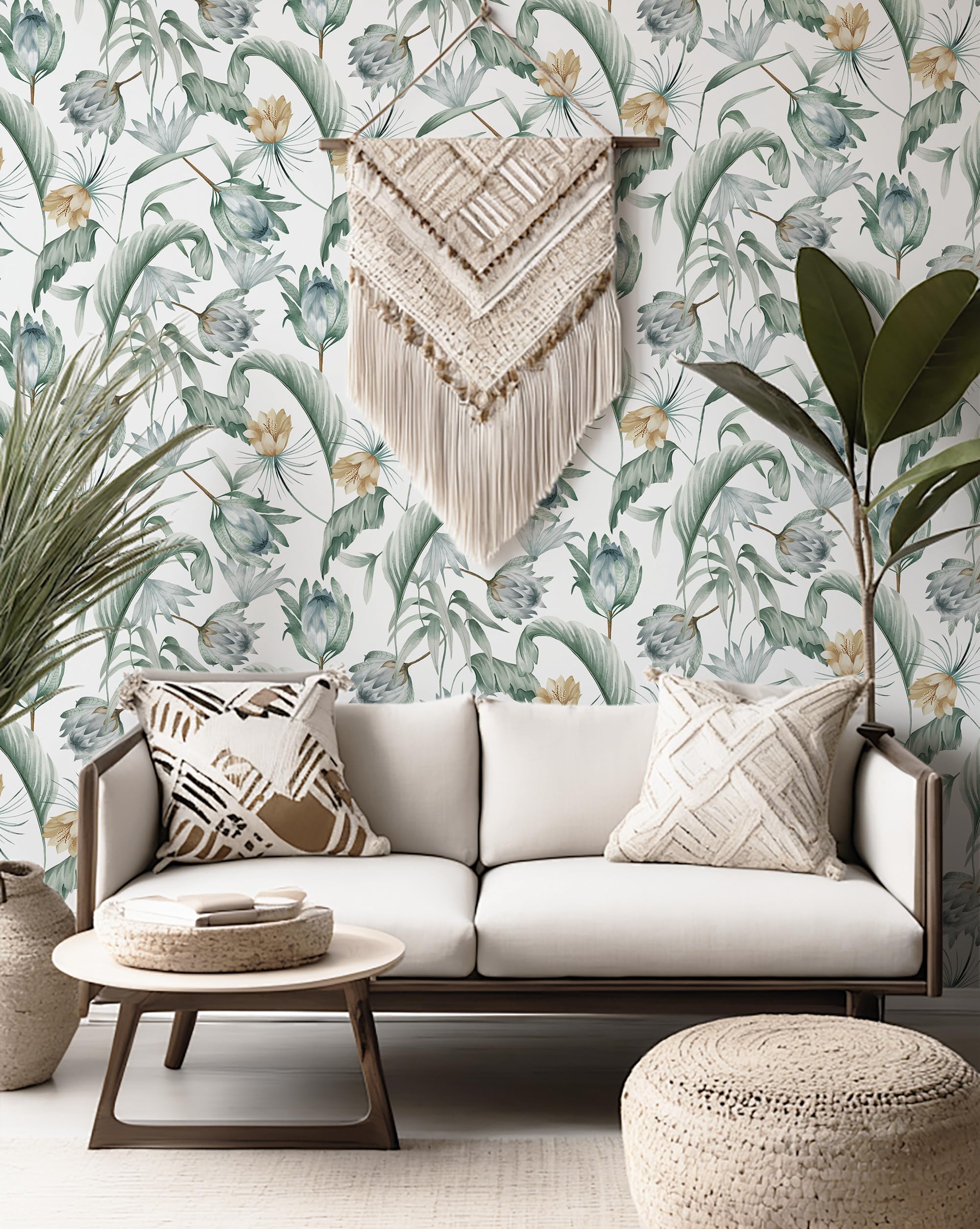 GloryTik 16.14" x 78.7" Green Leaf Floral Peel and Stick Wallpaper - Green and Blue Contact Paper, Removable Self-Adhesive, Waterproof Mural for Room Walls, Cabinets Decor