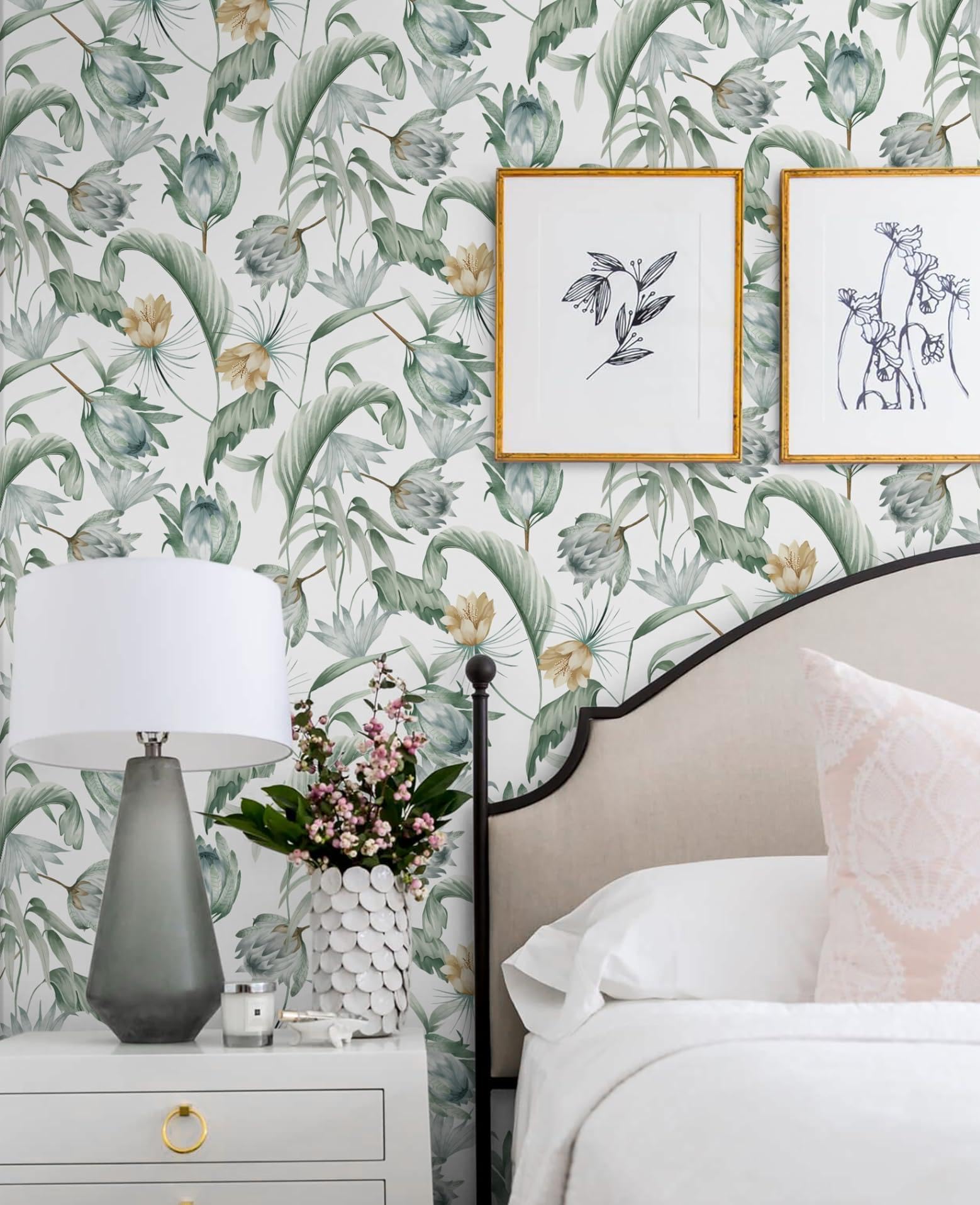 GloryTik 16.14" x 78.7" Green Leaf Floral Peel and Stick Wallpaper - Green and Blue Contact Paper, Removable Self-Adhesive, Waterproof Mural for Room Walls, Cabinets Decor