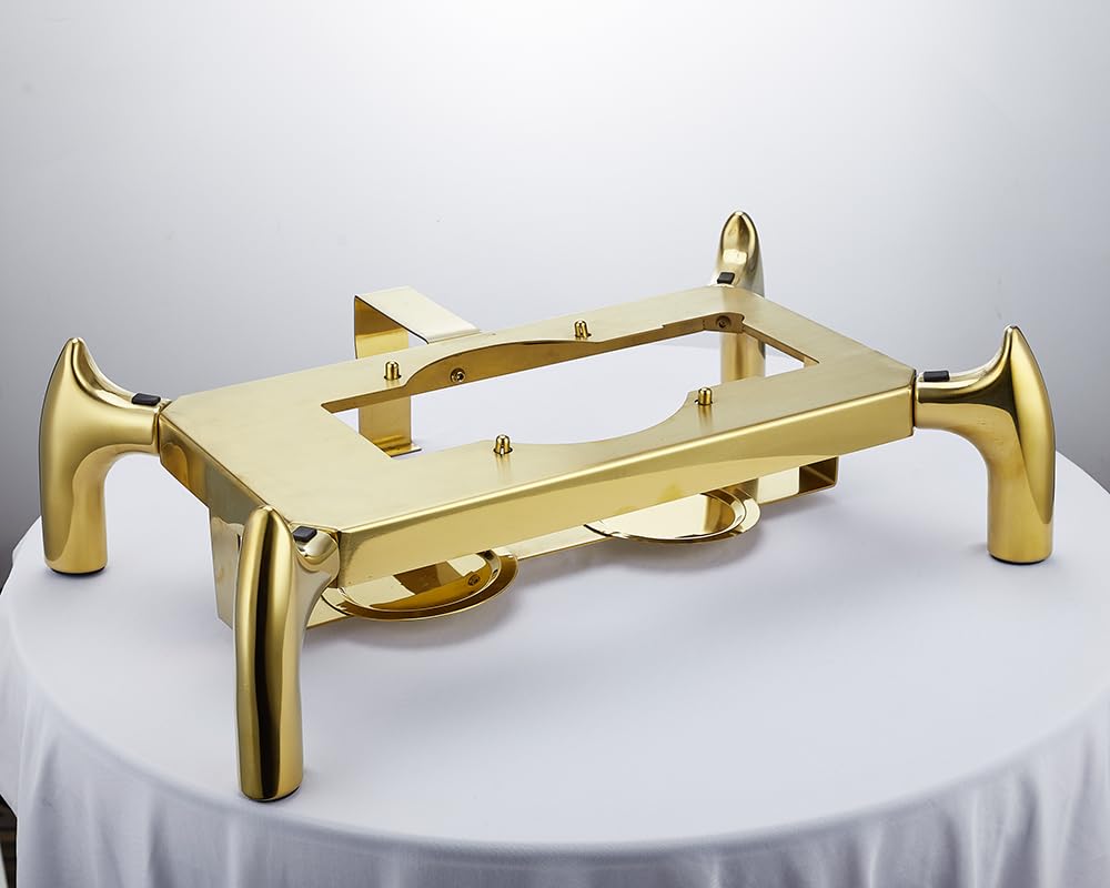 HONHPD Gold Chafing Dish Buffet Set,9 Quart Rectangular Chafer, with Glass Top, Soft-Close Lid,Food Pan, Water Pan and Fuel Holders, for Wedding, Parties, Banquet,Catering Events (2 Half Size)