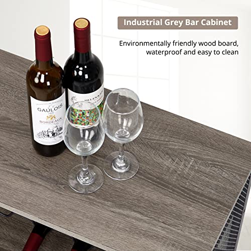 CuisinSmart Wine Rack Table with Glass Holder, Wine Bar Cabinet with Storage and 3-Tier Detachable Wine Rack, Coffee Bar Table Liquor Cabinet for Bar, Buffet, Living Room, Kitchen, Rustic Brown