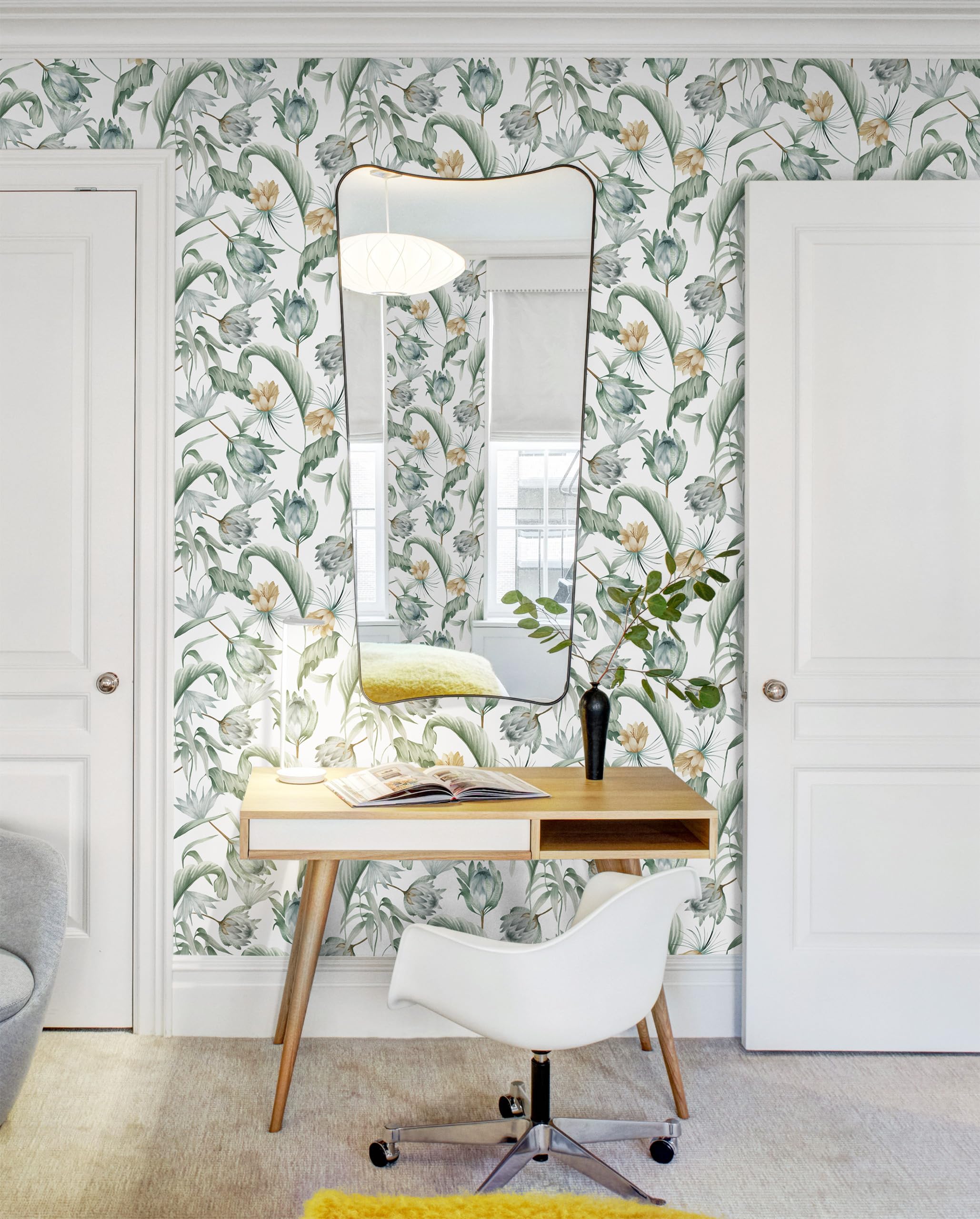 GloryTik 16.14" x 78.7" Green Leaf Floral Peel and Stick Wallpaper - Green and Blue Contact Paper, Removable Self-Adhesive, Waterproof Mural for Room Walls, Cabinets Decor
