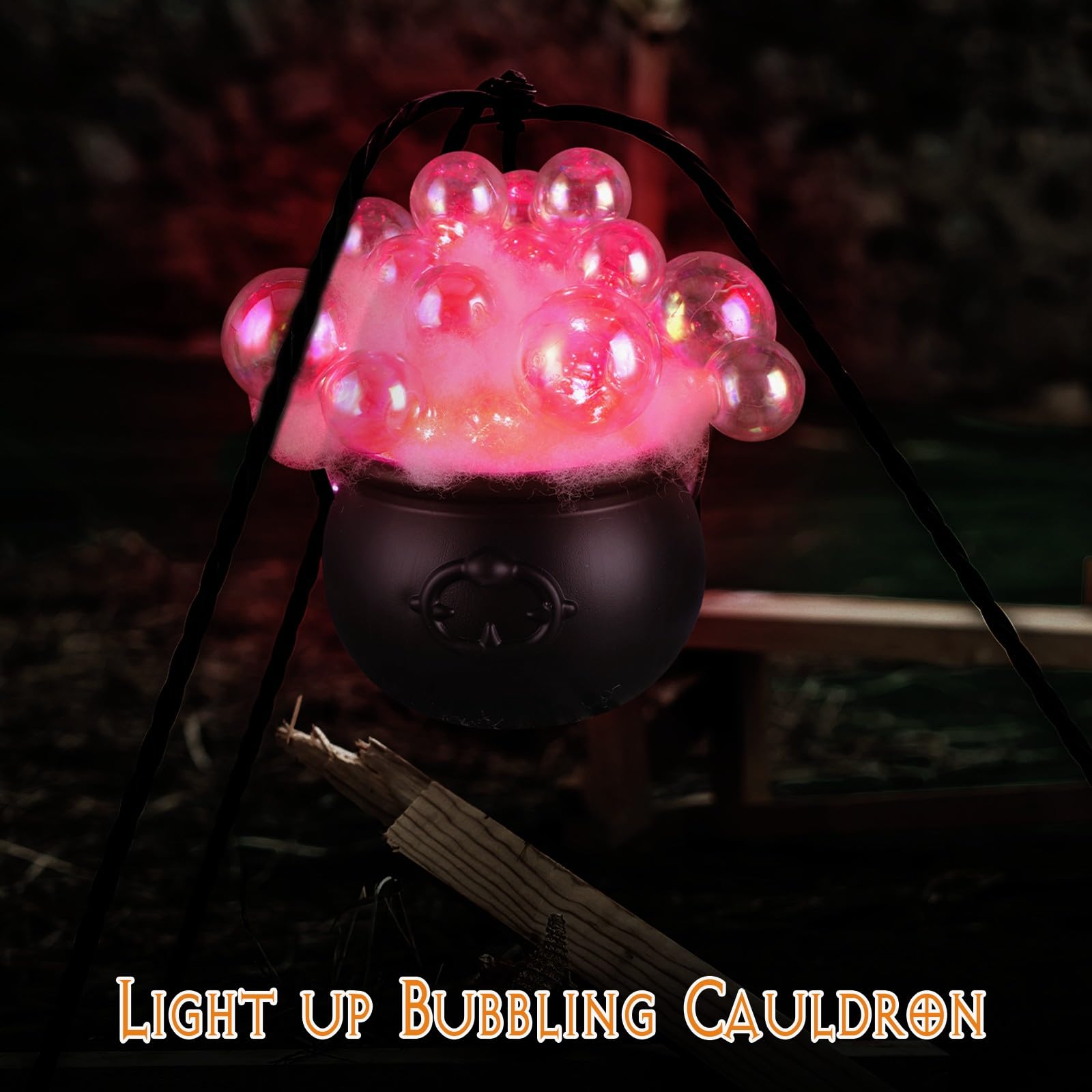 Liliful Light up Bubble Cauldron DIY Set, 7.68" Black Plastic Witches Cauldron with Handle 24 Pcs Clear Plastic Balls and String Light Halloween Cauldron Candy Bowl for Halloween Decorations (Red)