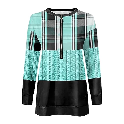 Women's Fall Half Zip Collar Pullover Lapel Long Sleeve Blouses Top Tees Quarter Zip V-Neck Shirts Graphic Vintage Sweatshirts Fashion Loose Fitting Blouse Printed Oversized Blouses