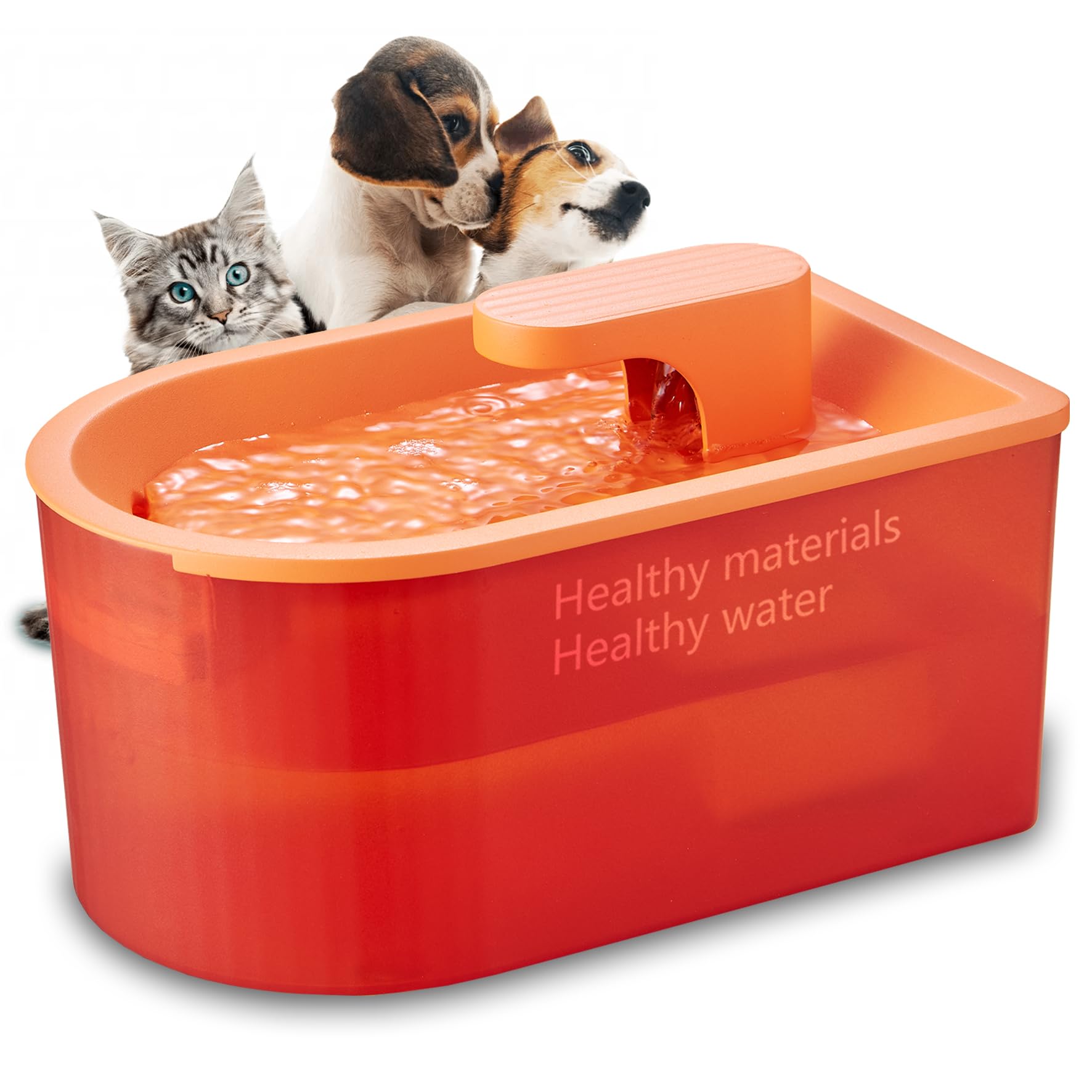 HorHor 60OZ/1.8L Pet Cat Fountain, Washable and Reusable Filter Cartridge, Quiet Automatic Dog Water Dispenser, for Cats & Small Dogs, ABS Plastic in Orange,