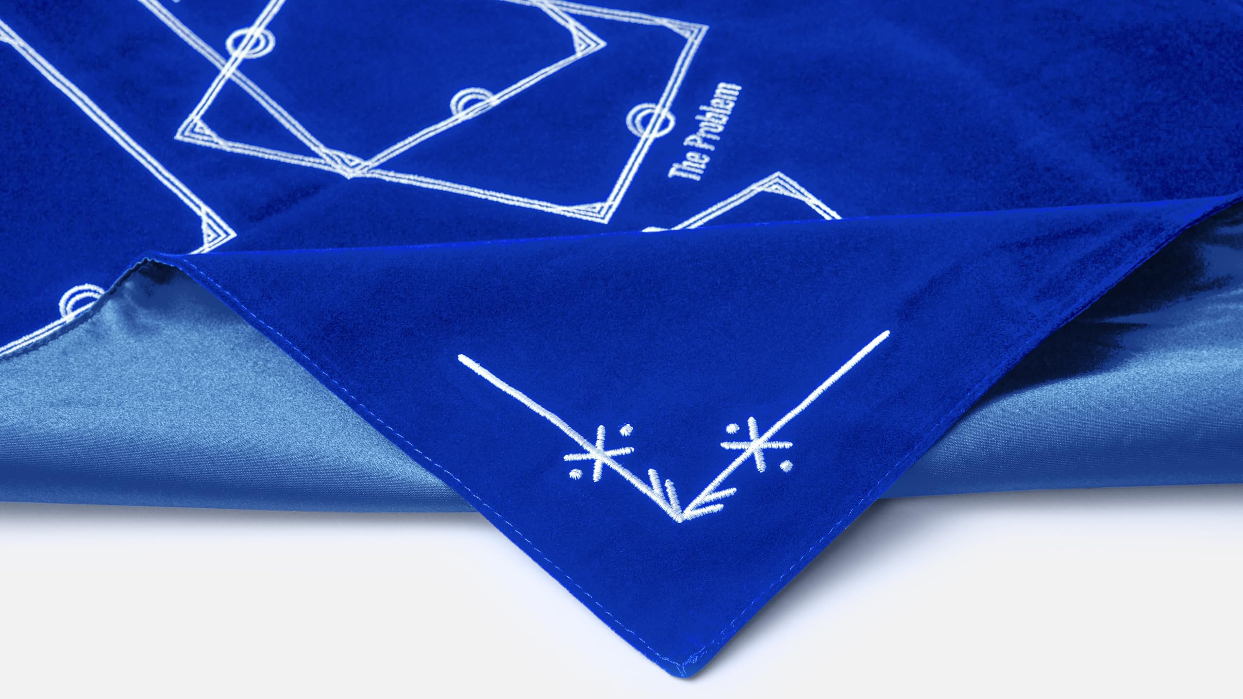 Tarot Divination Table Cloth for Reading and Altar Cloth Moon Alter, Cloth Witchy Embroidery Velvet Silk Touch Satin Celtic Cross (Blue)