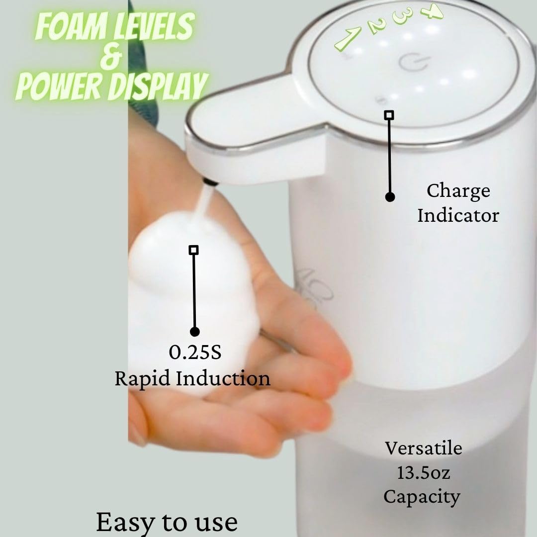 AbbyPearl Empire Automatic Foaming Soap Dispenser, Touchless, Rechargeable, Kids Soap Dispenser with 4-Level Adjustable Foam, Non-Drip Spout β Hands Free Soap Dispenser for Home and Kitchen, 400ml