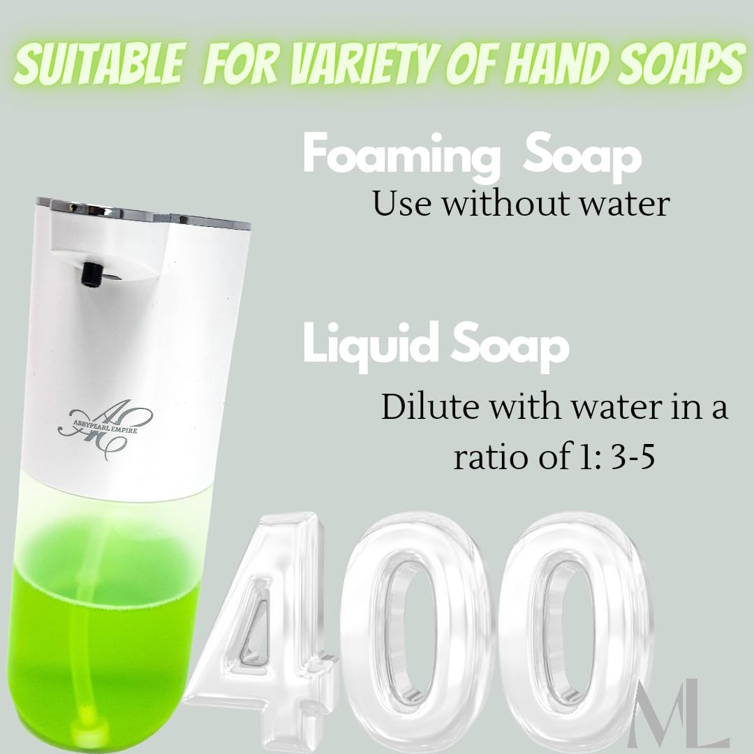 AbbyPearl Empire Automatic Foaming Soap Dispenser, Touchless, Rechargeable, Kids Soap Dispenser with 4-Level Adjustable Foam, Non-Drip Spout β Hands Free Soap Dispenser for Home and Kitchen, 400ml