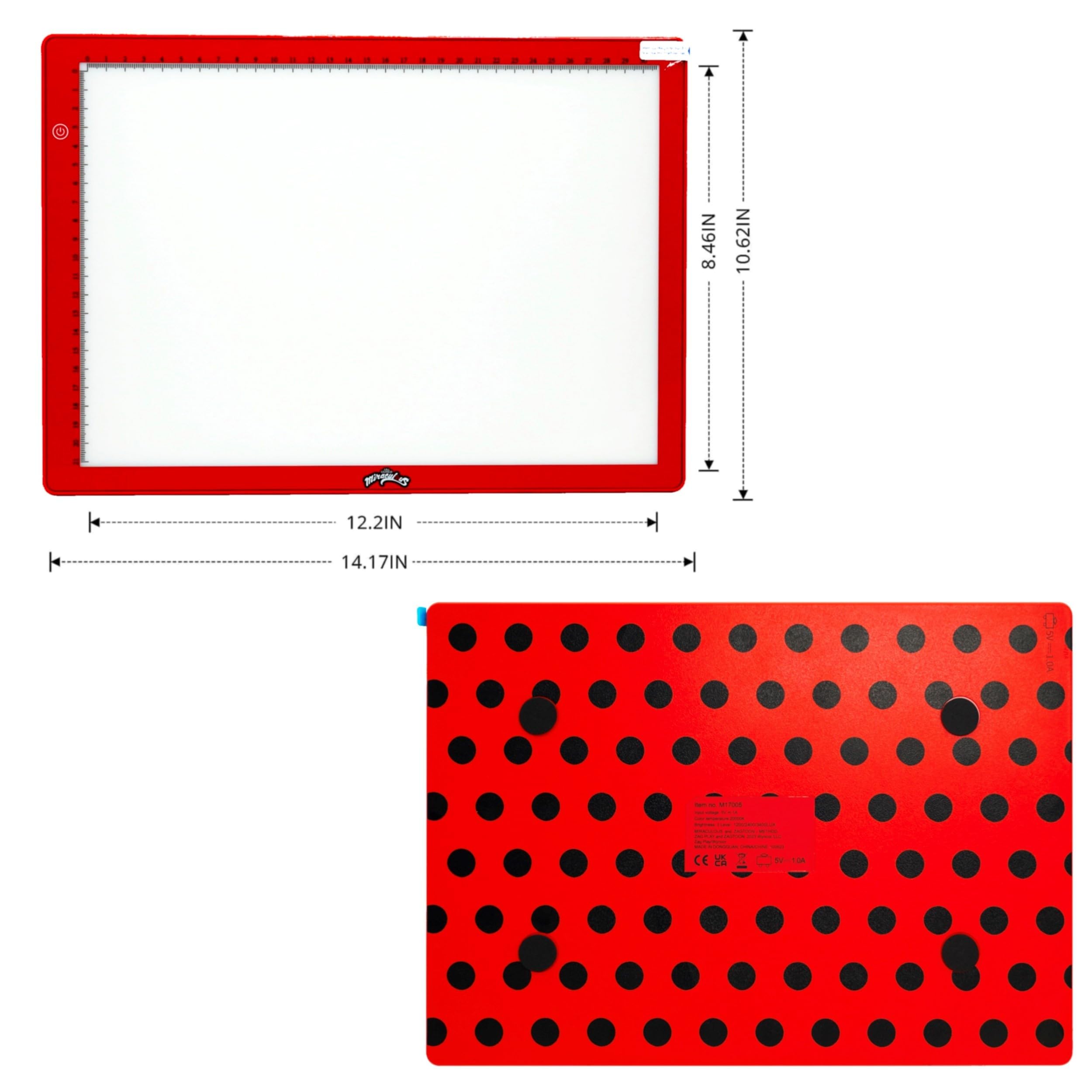 Miraculous Ladybug Portable LED A4 Light Pad Drawing Kit with Neoprene Case - Ultra-Thin USB Tracing Pad, Adjustable Light Box & 5 Coloring Pages - Art, Sketching, Tracing Tool (Ladybug)