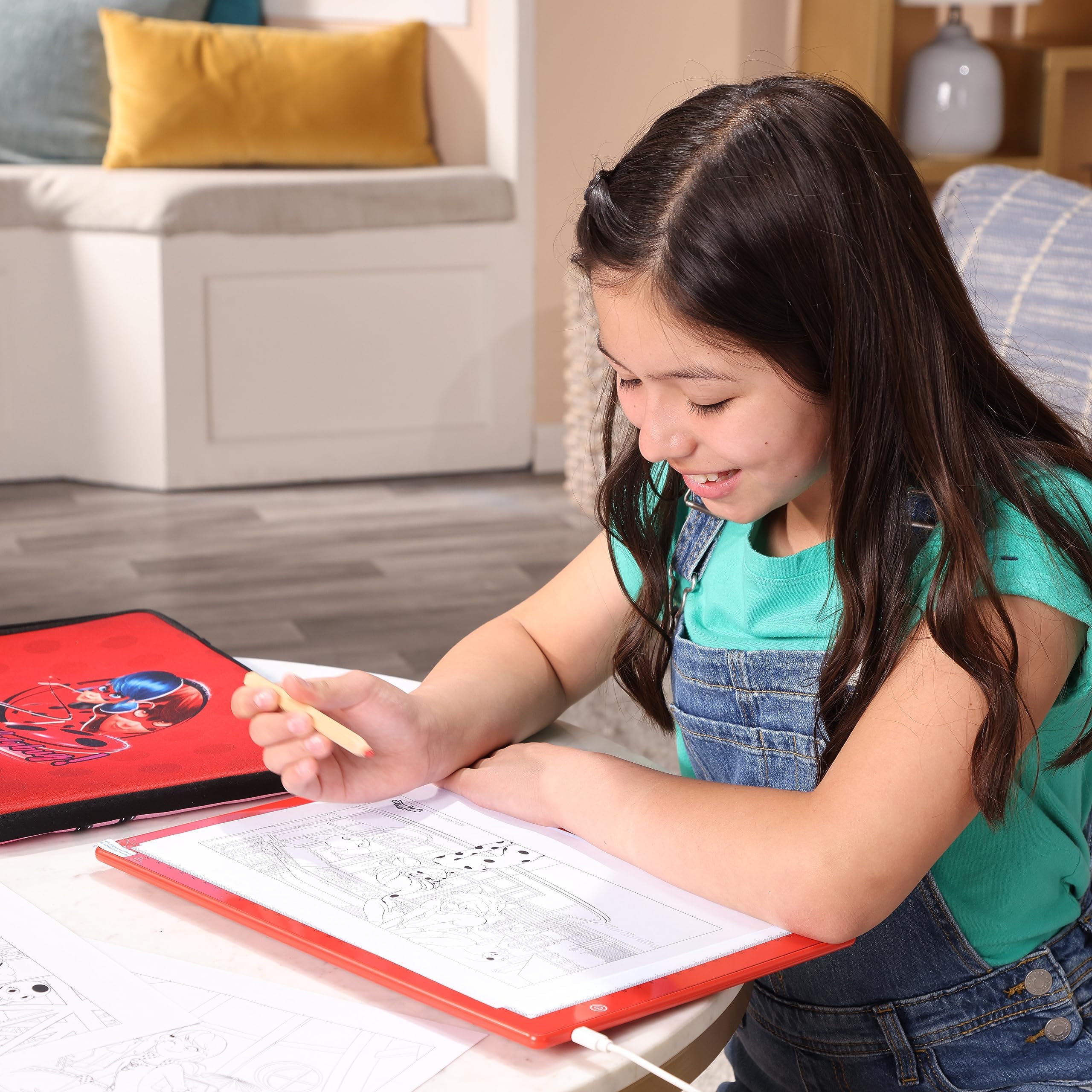 Miraculous Ladybug Portable LED A4 Light Pad Drawing Kit with Neoprene Case - Ultra-Thin USB Tracing Pad, Adjustable Light Box & 5 Coloring Pages - Art, Sketching, Tracing Tool (Ladybug)