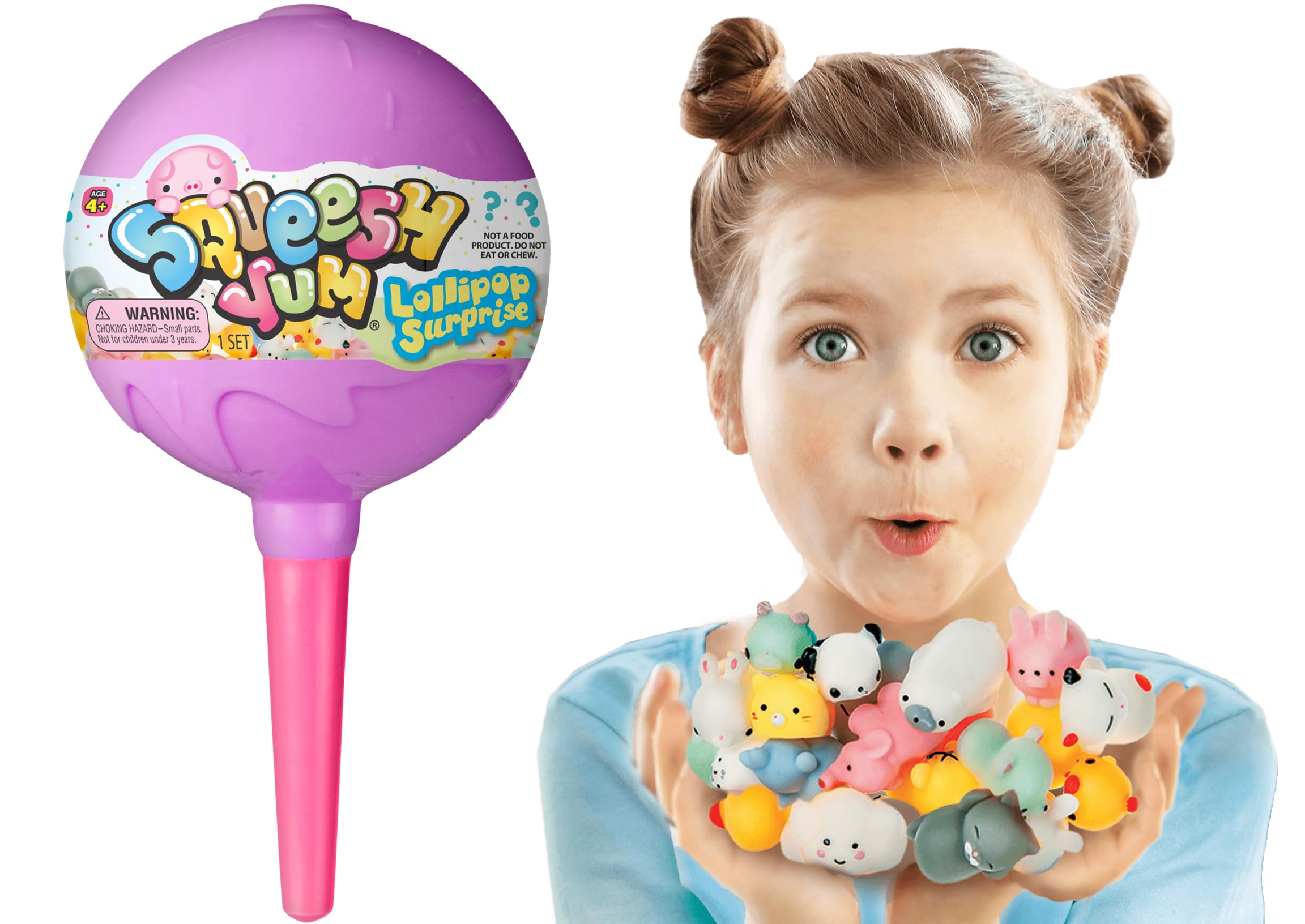 JA-RU Lollipop with 5 Surprise Squishy Toy Inside (1 Mystery Lollipop) Squish Yum Mochi Kids Mini Squishies Animals Stress Toys Easter Basket Stuffers Fidget Toys Party Favors. 3336-1