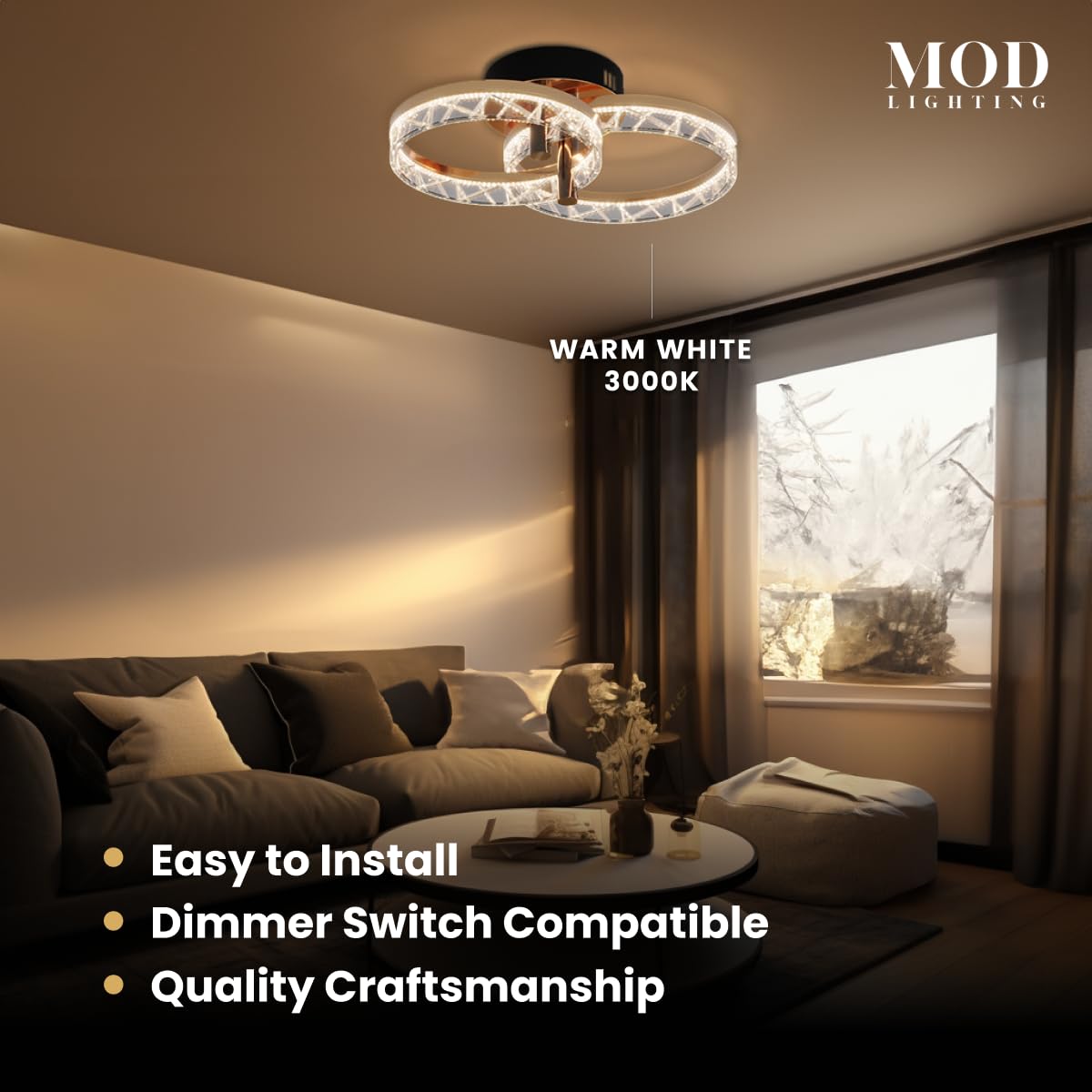 ๐ ๐ข๐ ๐๐๐๐๐ง๐๐ก๐ Clara | Modern Flush Mount Ceiling Light Fixture, 2 Rings LED Ceiling Light for Kitchen, Bedroom & Hallway, Close to Ceiling Lights (Gold & Pearl Black | 14"x22" | Warm White)