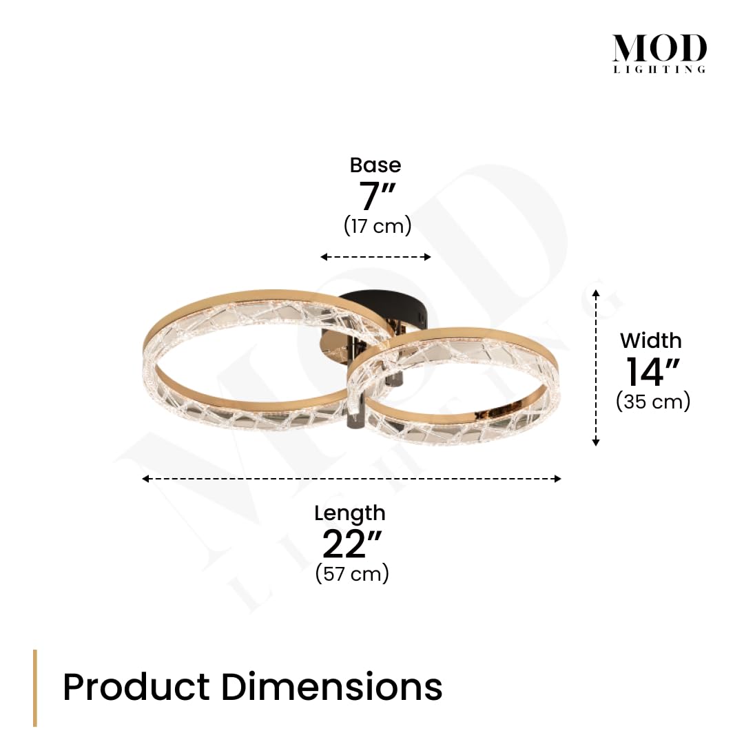 ๐ ๐ข๐ ๐๐๐๐๐ง๐๐ก๐ Clara | Modern Flush Mount Ceiling Light Fixture, 2 Rings LED Ceiling Light for Kitchen, Bedroom & Hallway, Close to Ceiling Lights (Gold & Pearl Black | 14"x22" | Warm White)