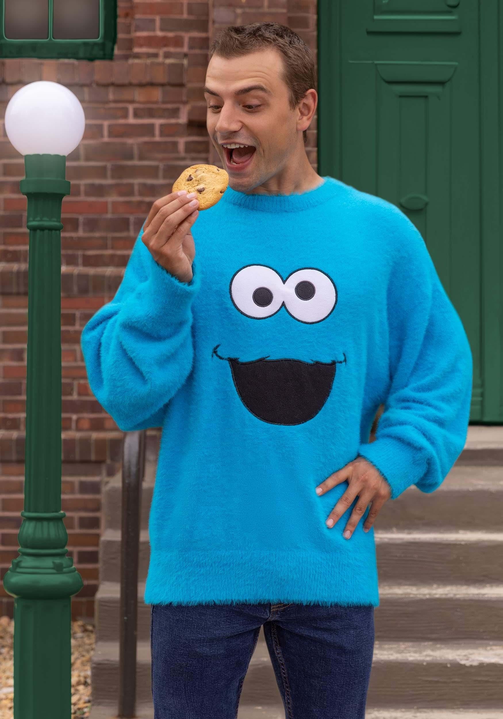 Fun Costumes Sesame Street Cookie Monster Fuzzy Oversized Sweater for Adults | Muppets Pullover Cosplay Clothing & Apparel L Blue