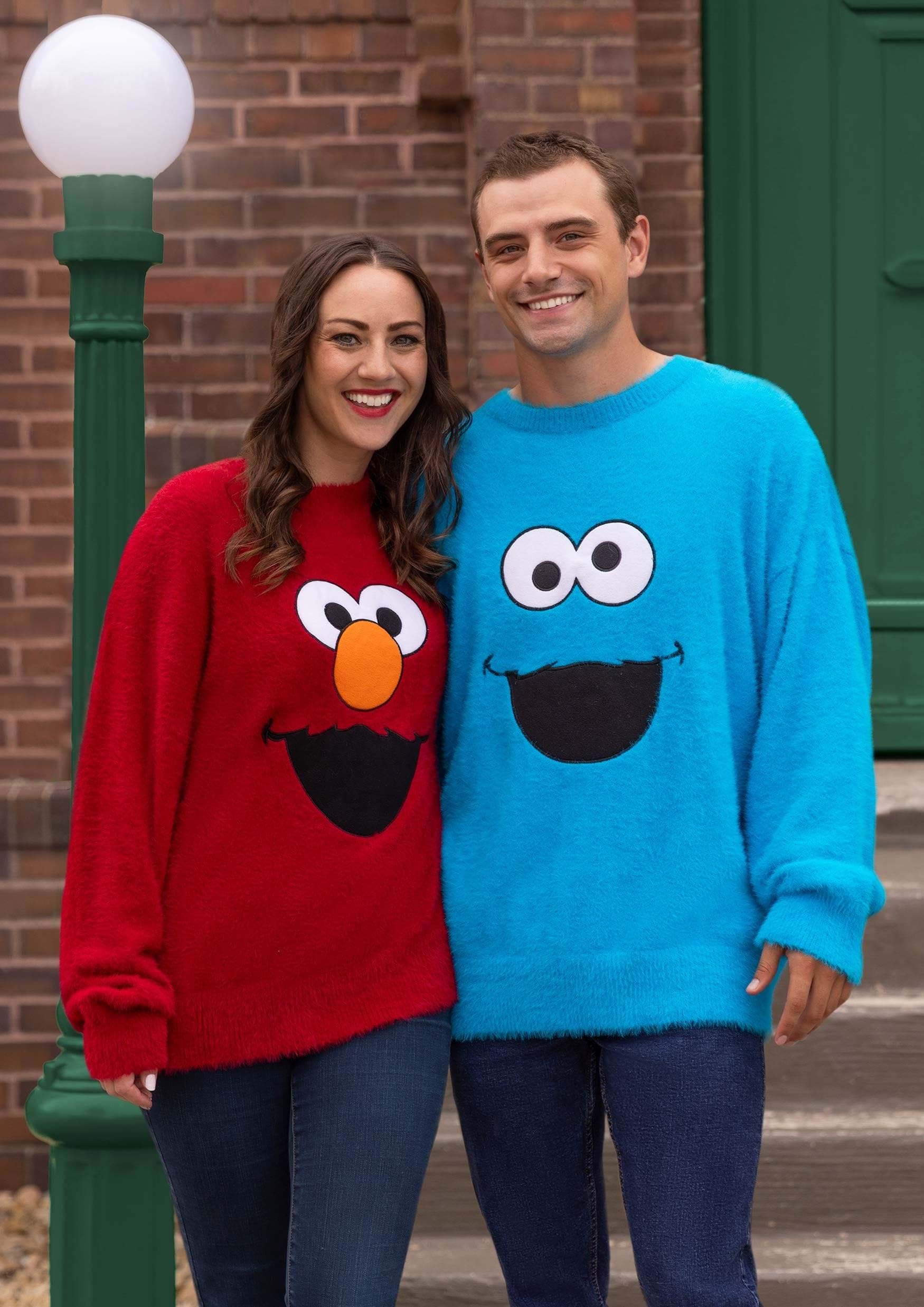 Fun Costumes Sesame Street Cookie Monster Fuzzy Oversized Sweater for Adults | Muppets Pullover Cosplay Clothing & Apparel L Blue