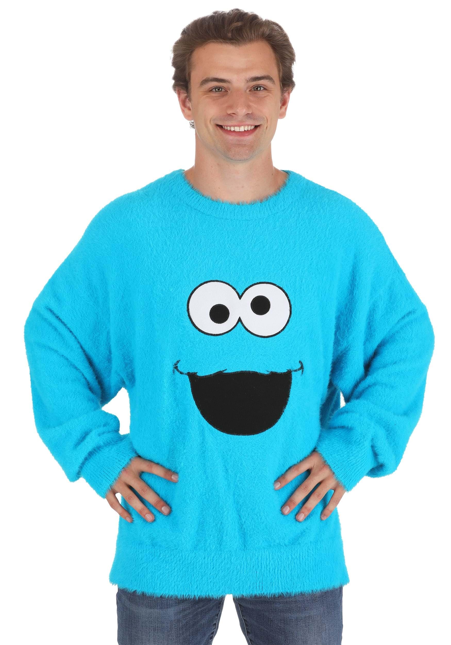 Fun Costumes Sesame Street Cookie Monster Fuzzy Oversized Sweater for Adults | Muppets Pullover Cosplay Clothing & Apparel L Blue