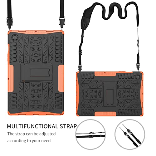 Tablet PC Case Tablet Cover Compatible with Samsung Galaxy TAB A8 10.5 X200 / X205(2021) Tire Texture Shockproof TPU+PC Protective Case with Folding Handle Stand Protective Cover (Color : Orange)