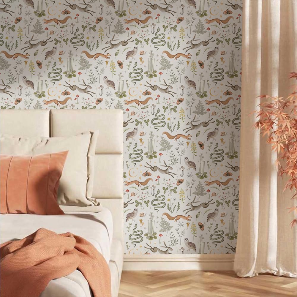 VistaPalette 18"x236" Animals Star Moon Squirrel Leaf Peel and Stick Self Adhesive Wallpaper Removable Contact Paper Stick on Easy Peel Off Wall Paper for Kitchen Bedroom Bathroom Renter