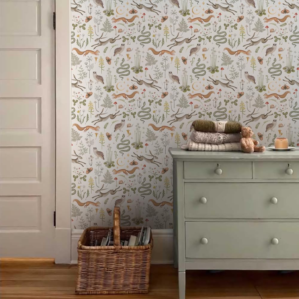VistaPalette 18"x236" Animals Star Moon Squirrel Leaf Peel and Stick Self Adhesive Wallpaper Removable Contact Paper Stick on Easy Peel Off Wall Paper for Kitchen Bedroom Bathroom Renter