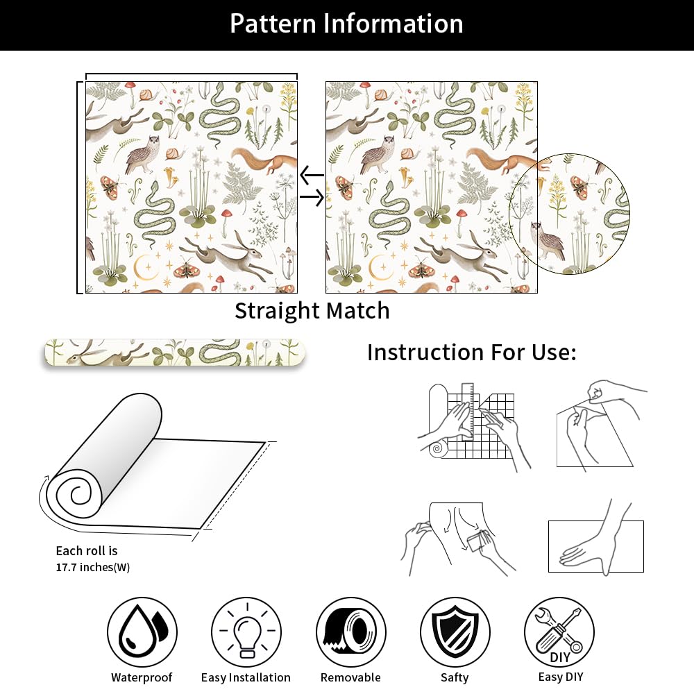 VistaPalette 18"x236" Animals Star Moon Squirrel Leaf Peel and Stick Self Adhesive Wallpaper Removable Contact Paper Stick on Easy Peel Off Wall Paper for Kitchen Bedroom Bathroom Renter