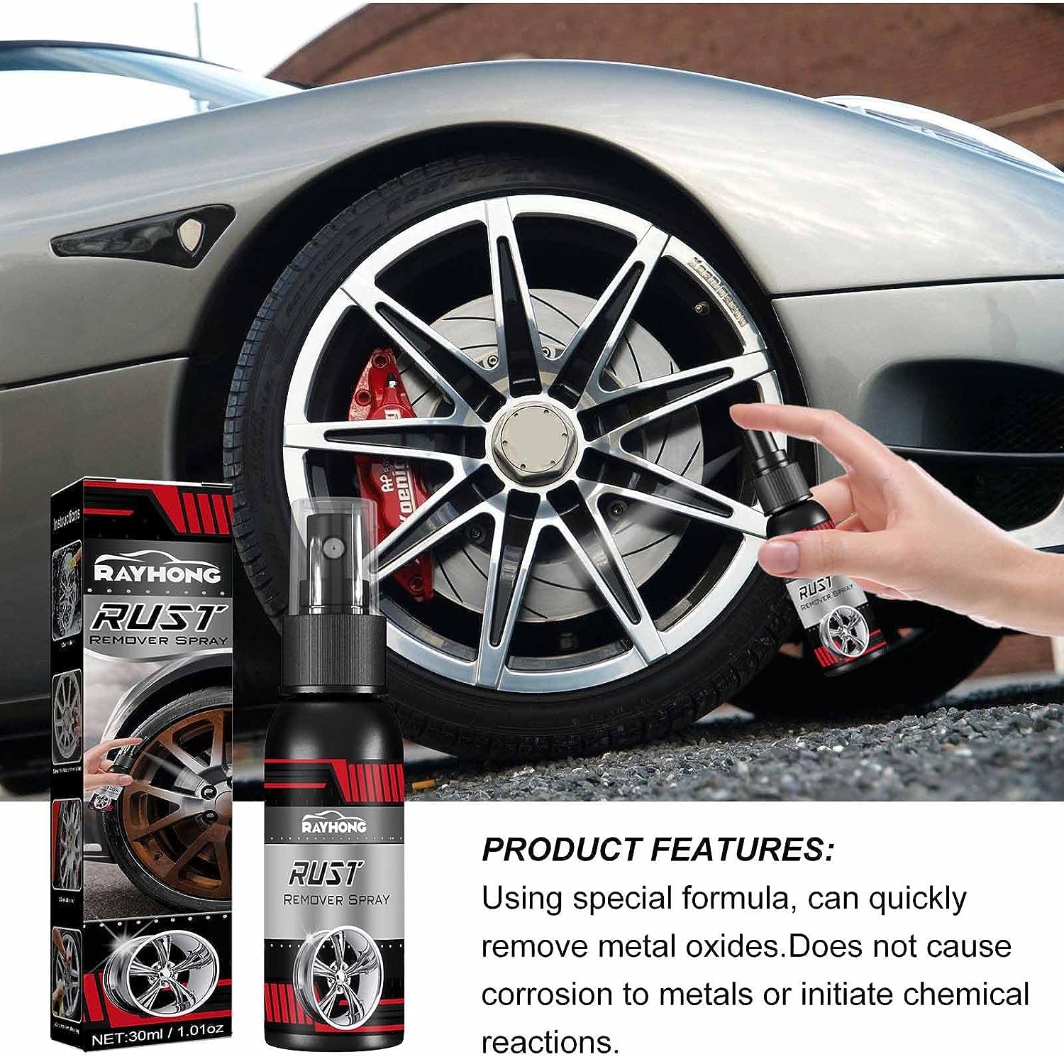 Renhe ingenuity 100ml Rust Remover Spray for Metal,Multifunctional Metal Rust Remover,Car Rust Removal Spray,Water Based Metallic Paint Rust Converter,Iron Powder Remover (2PCS)