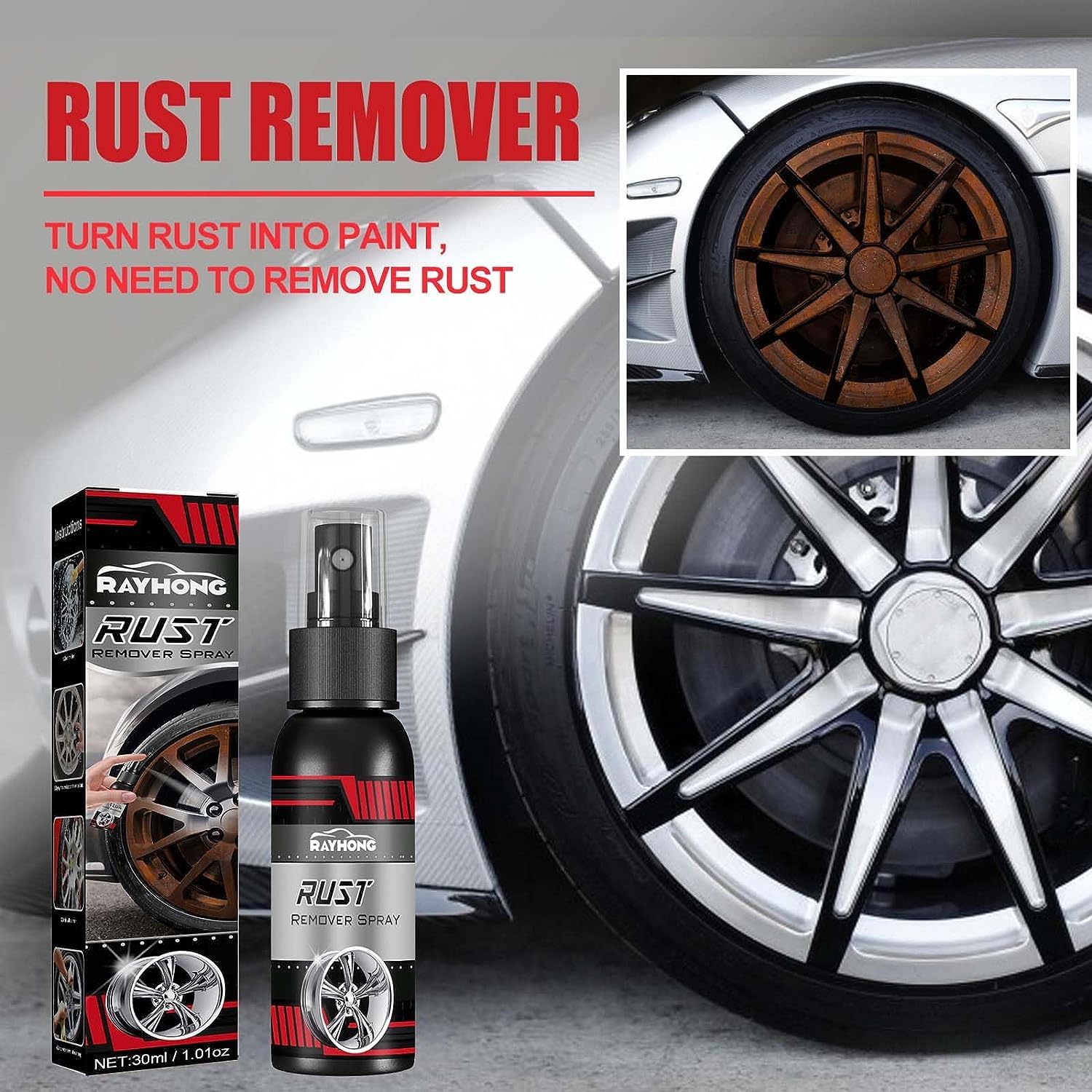 Renhe ingenuity 100ml Rust Remover Spray for Metal,Multifunctional Metal Rust Remover,Car Rust Removal Spray,Water Based Metallic Paint Rust Converter,Iron Powder Remover (2PCS)