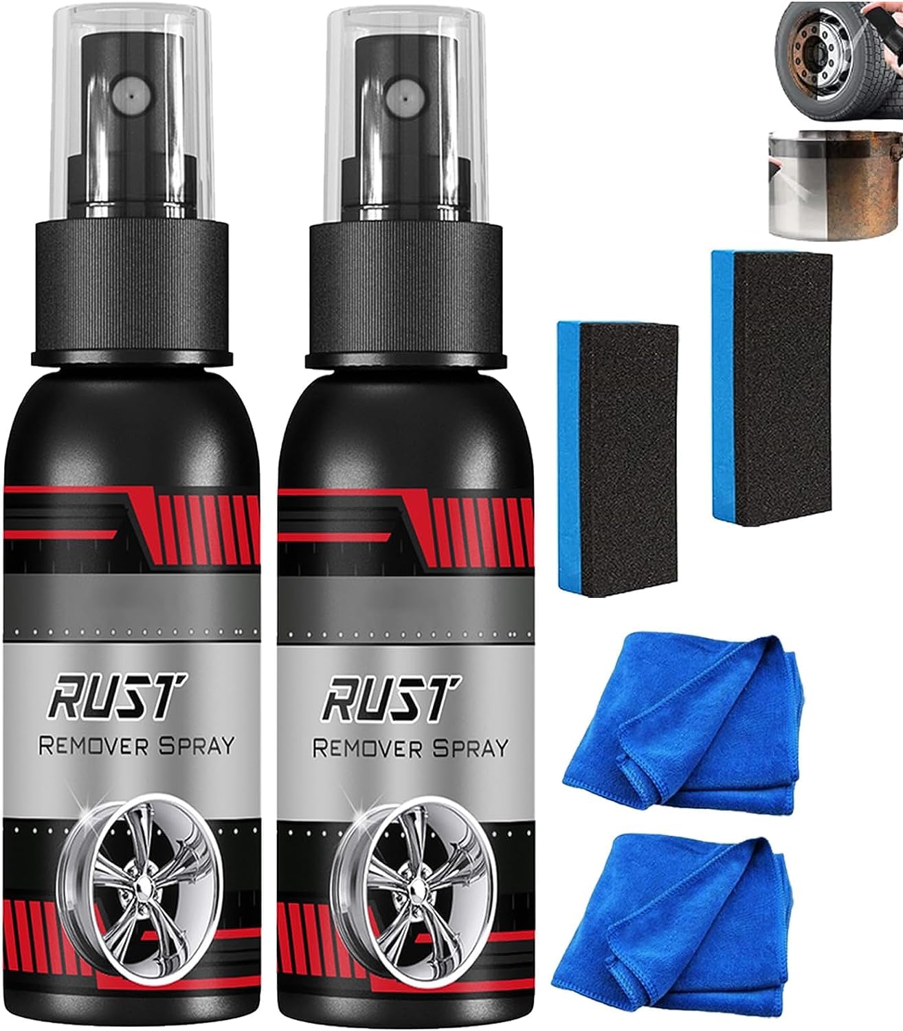 Renhe ingenuity 100ml Rust Remover Spray for Metal,Multifunctional Metal Rust Remover,Car Rust Removal Spray,Water Based Metallic Paint Rust Converter,Iron Powder Remover (2PCS)