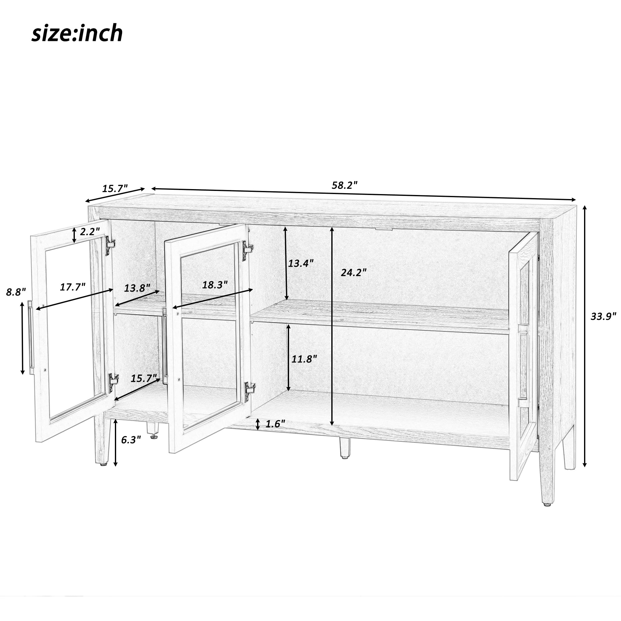 HZSSDTKJ Modern Accent Storage Cabinet with Three Tempered Glass Doors, Wood Buffet Sideboard with Adjustable Shelf, Console Table for Living Room, Study and Entrance (Black-06)