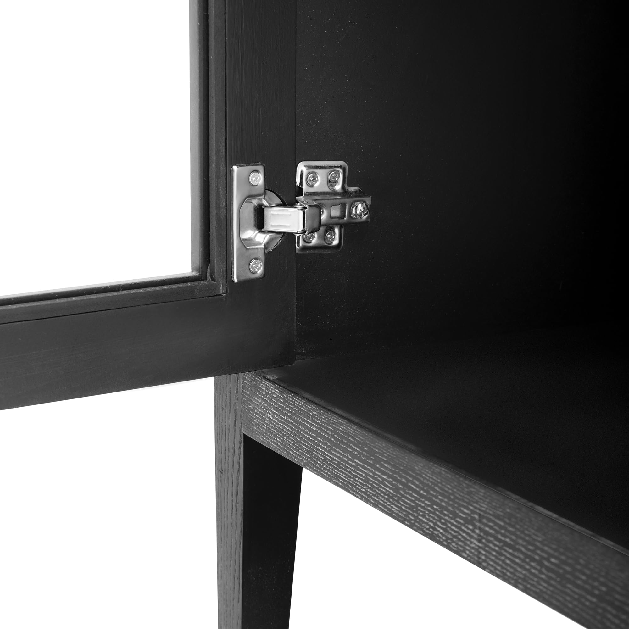HZSSDTKJ Modern Accent Storage Cabinet with Three Tempered Glass Doors, Wood Buffet Sideboard with Adjustable Shelf, Console Table for Living Room, Study and Entrance (Black-06)