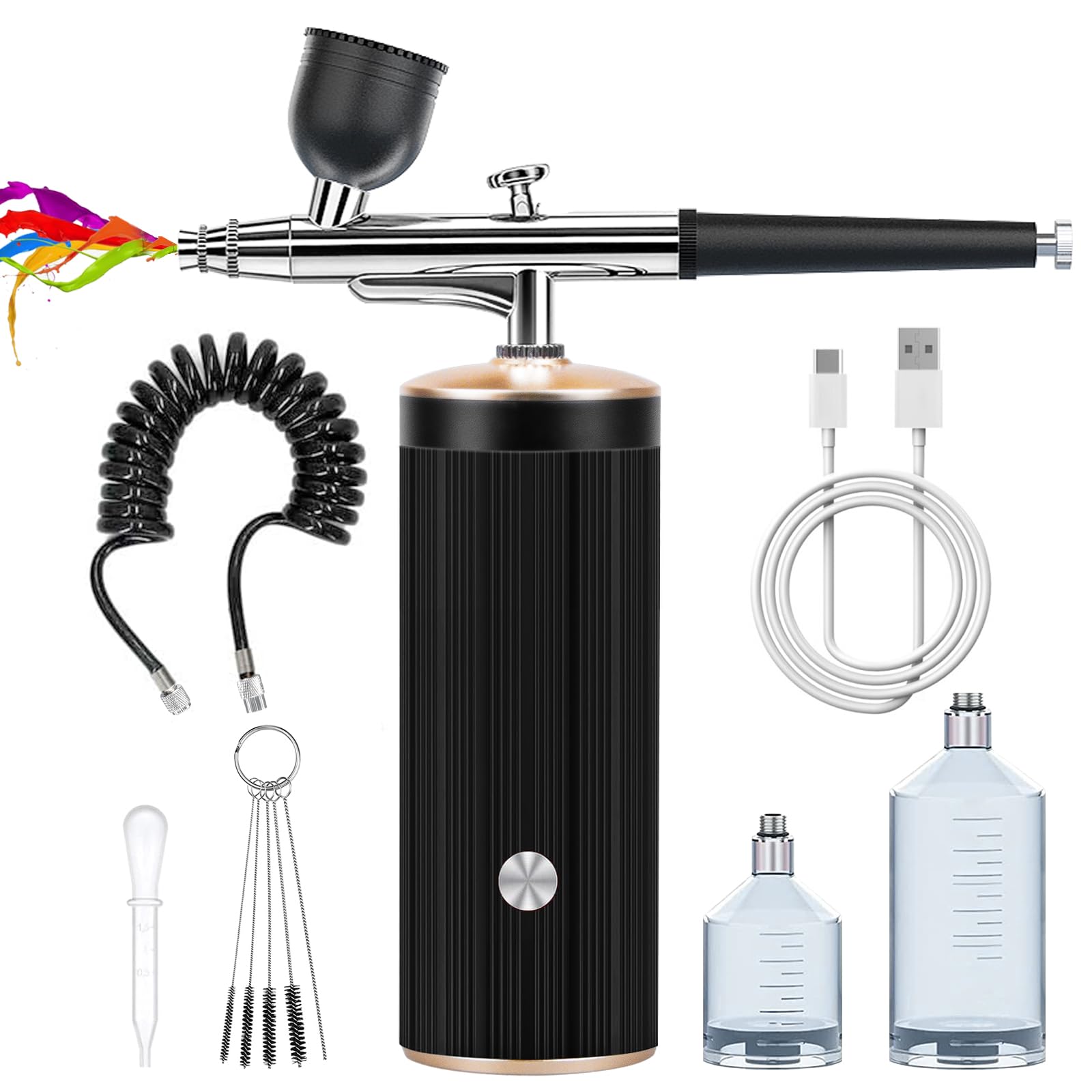 Airbrush Kit - Cordless Airbrush Compressor, Auto Handheld Airbrush Gun, Rechargeable,Portable Wireless Air Brush, Airbrush Machine for Nail Art, Painting, Cake Decor, Barber, Makeup, Model Coloring