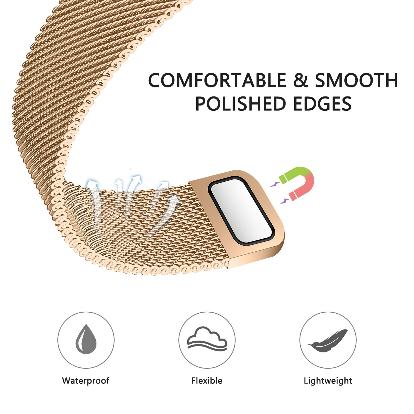 MYAPULUA Magnetic Loop Band for Apple Watch Series 9/ultra 2/SE 2nd/8/ultra/7/SE/6/5/4/3/2/1, 38mm-49mm, Stainless Steel, Mesh Loop, 4 Pack