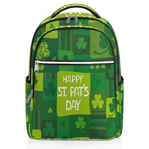 bisibuy Plaid Happy St Patricks Day Shamrock Travel Laptop Backpack, 16.1 Inches Computer Backpack, Durable Water-Repellent Travel Backpack for Business College Women Men Gift