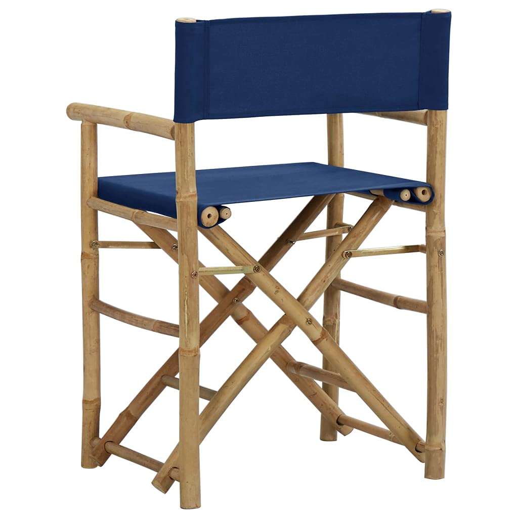 MNISDFL Folding Director's Chairs 2 pcs Blue Bamboo and Fabric, Patio Dining Chairs, Outdoor Patio Chairs Set for Garden, Balcony, or Poolside