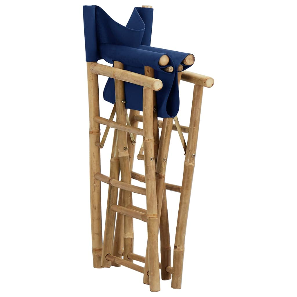 MNISDFL Folding Director's Chairs 2 pcs Blue Bamboo and Fabric, Patio Dining Chairs, Outdoor Patio Chairs Set for Garden, Balcony, or Poolside