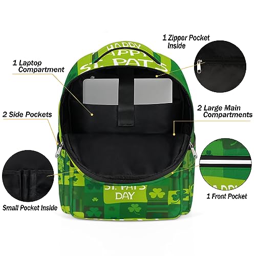 bisibuy Plaid Happy St Patricks Day Shamrock Travel Laptop Backpack, 16.1 Inches Computer Backpack, Durable Water-Repellent Travel Backpack for Business College Women Men Gift