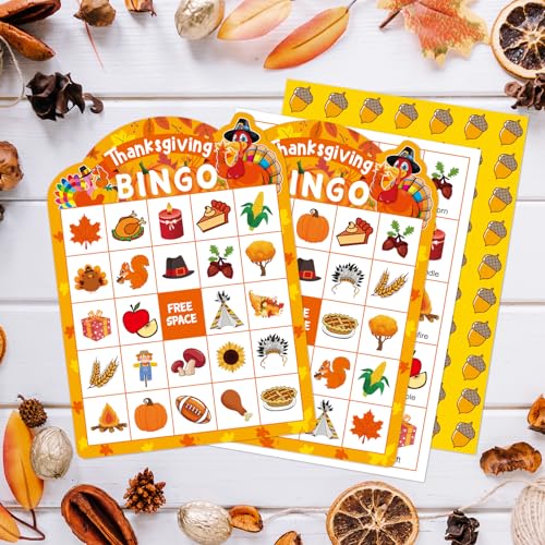 OUNENO Thanksgiving Bingo Game Cards - 30 Player Party Game for Family, Classroom, and Birthday Celebrations