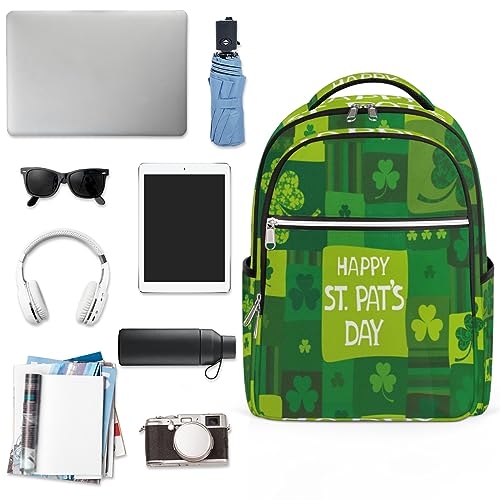 bisibuy Plaid Happy St Patricks Day Shamrock Travel Laptop Backpack, 16.1 Inches Computer Backpack, Durable Water-Repellent Travel Backpack for Business College Women Men Gift