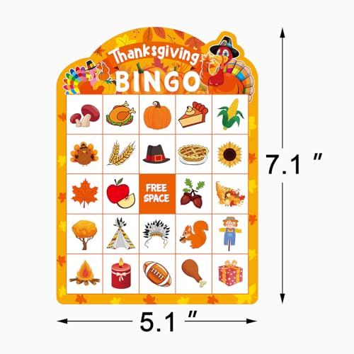 OUNENO Thanksgiving Bingo Game Cards - 30 Player Party Game for Family, Classroom, and Birthday Celebrations
