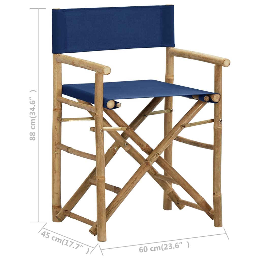 MNISDFL Folding Director's Chairs 2 pcs Blue Bamboo and Fabric, Patio Dining Chairs, Outdoor Patio Chairs Set for Garden, Balcony, or Poolside
