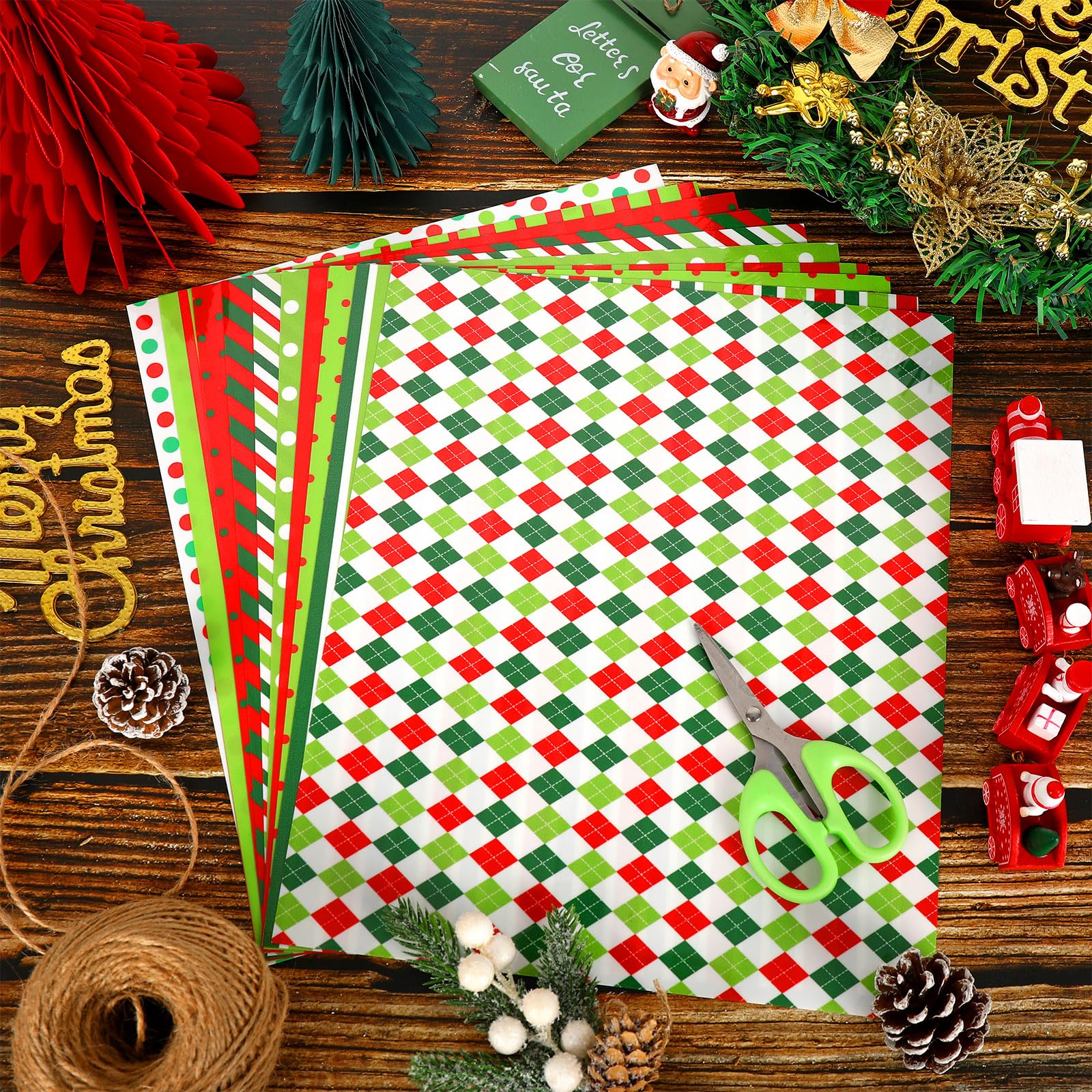 AnyDesign 10 Sheet Christmas Heat Vinyl Transfer 12"x 10" Green Red Stripes Dots Pattern HTV Iron on Vinyl Adhesive Craft Vinyl for DIY Fabric T-Shirt Hat Bag Craft Supplies