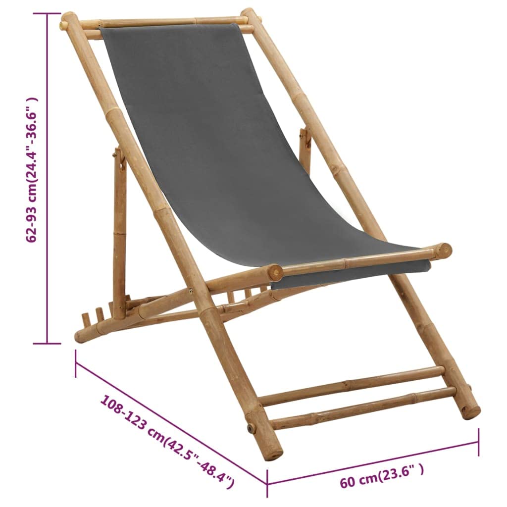 MNISDFL Deck Chair Bamboo and Canvas Dark Gray, Patio Dining Chairs, Outdoor Patio Chairs Set for Garden, Balcony, or Poolside