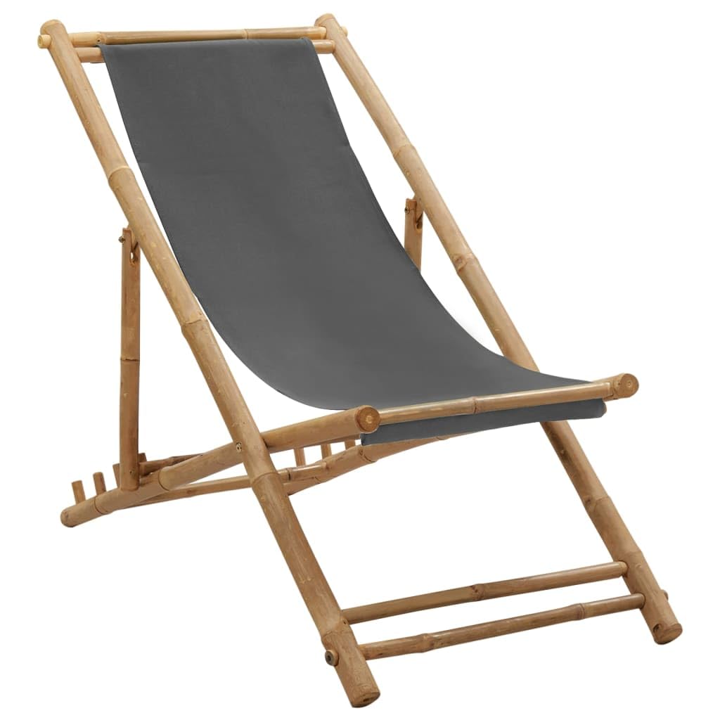 MNISDFL Deck Chair Bamboo and Canvas Dark Gray, Patio Dining Chairs, Outdoor Patio Chairs Set for Garden, Balcony, or Poolside