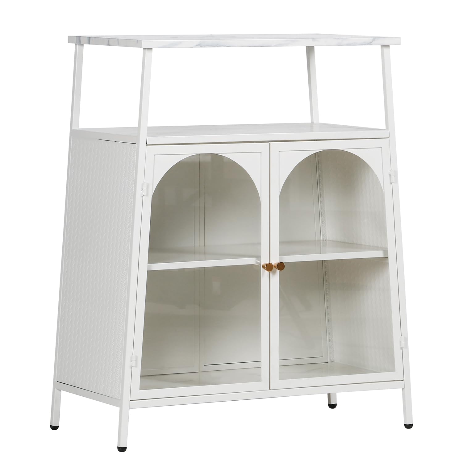 WWZGGO White Corner Metal Buffet Cabinet with 4 - Tier Storage 33 X 27 inch bar Sideboard