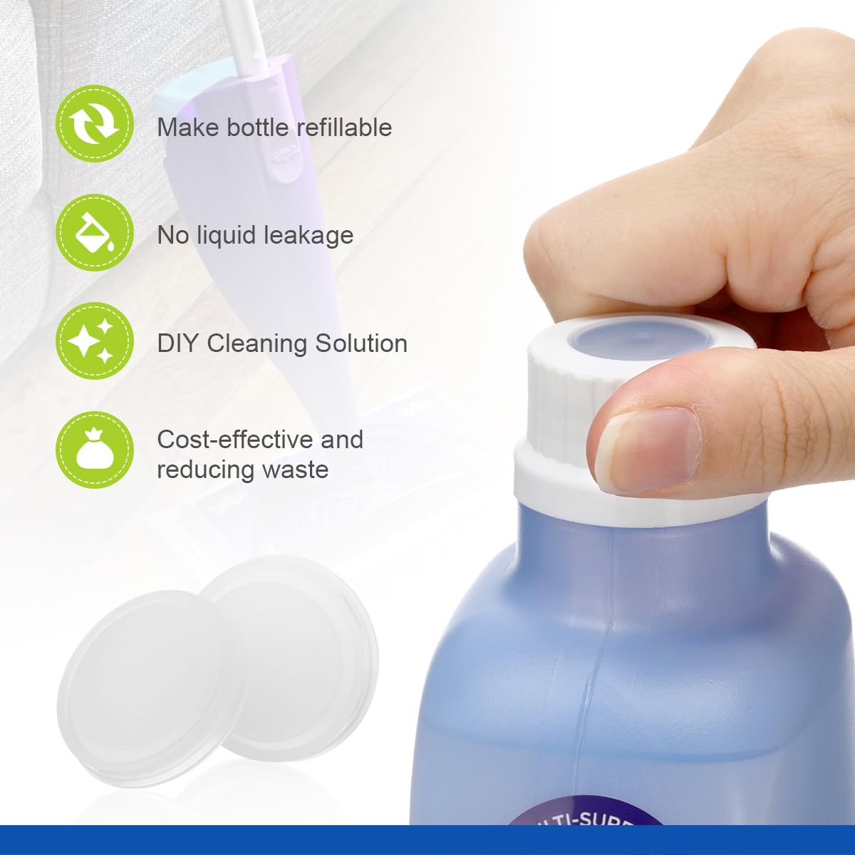 LANMU Bottle Cap Silicone Gasket for Swiffer Wet Jet Power Mop Cleaning Solution, DIY Reusable Bottle Refill Container (10 Pack)