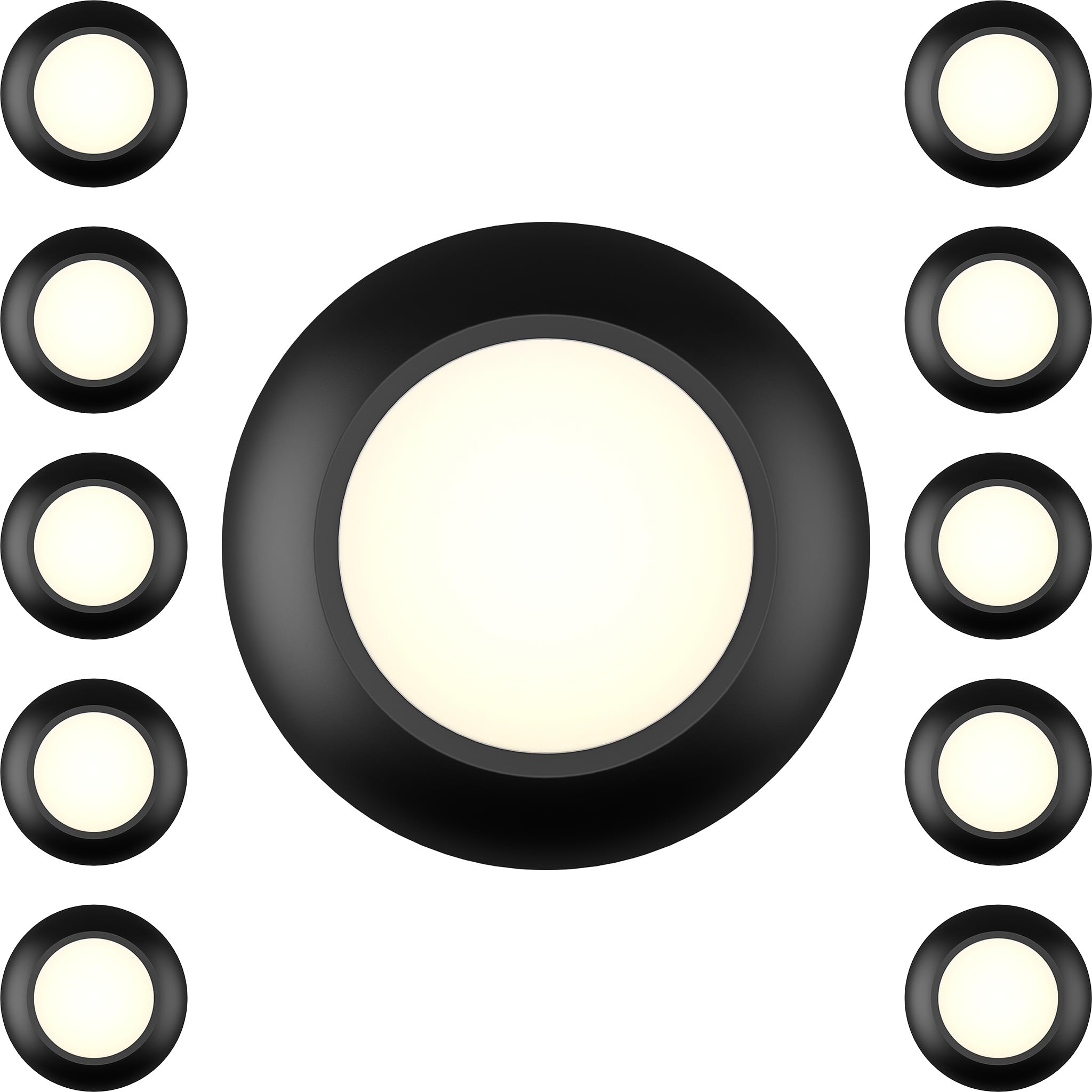 JULLISON 10 Packs 4 Inch Black LED Low Profile Recessed & Surface Mount Disk Light, Round, 10W, 600 Lumens, 3000K Warm White, CRI80, DOB Design, Dimmable, ETL Listed