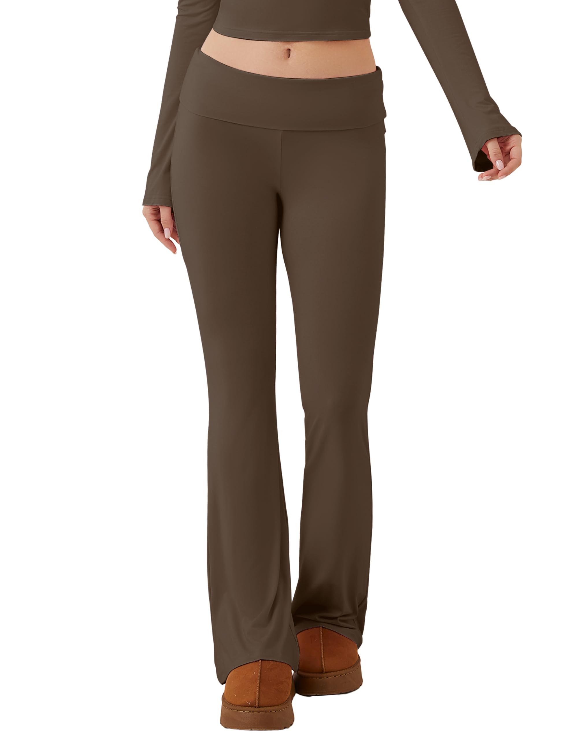 Meladyan Women’s Flare Yoga Pants Casual Basic Bootcut Flare Leggings Buttery Soft Waisted Workout Lounge Bell Bottom Brown