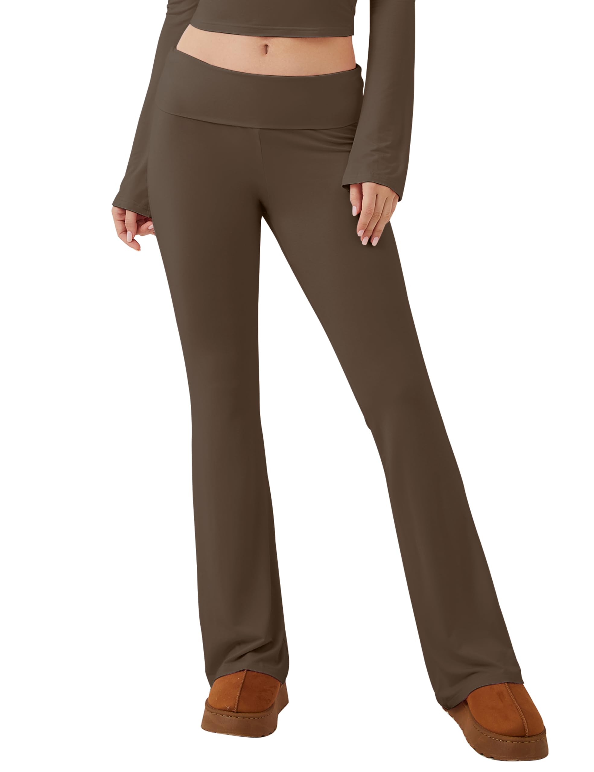 Meladyan Women’s Flare Yoga Pants Casual Basic Bootcut Flare Leggings Buttery Soft Waisted Workout Lounge Bell Bottom Brown